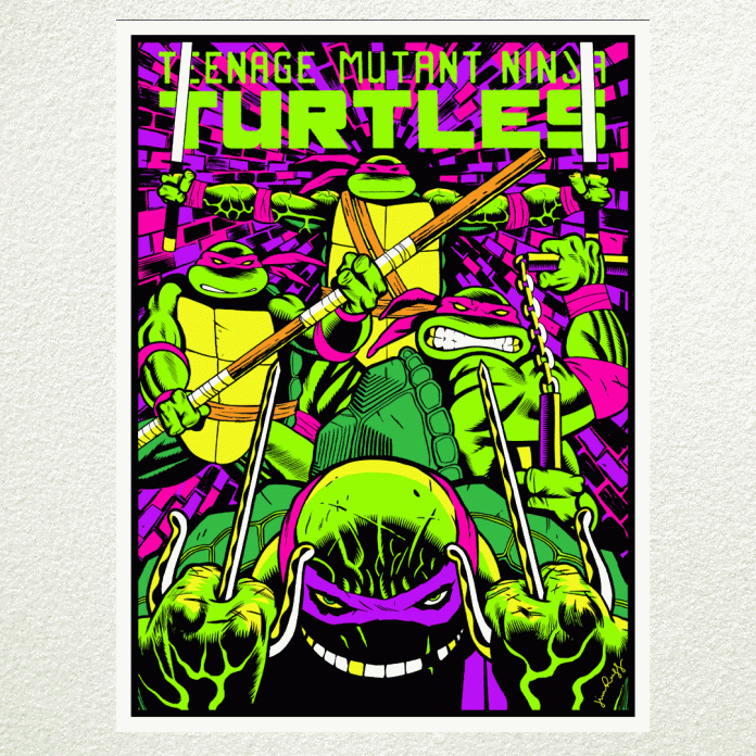 Limited edition bodacious blacklight TMNT poster by Jim Rugg now on sale
