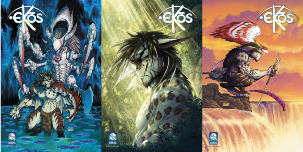 Three covers for Ekos, a new universe from Marvel Studios founder