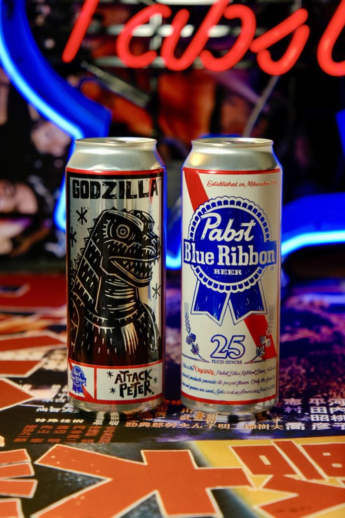Godzilla doesn't really drink beer, but when he does, it's PBR