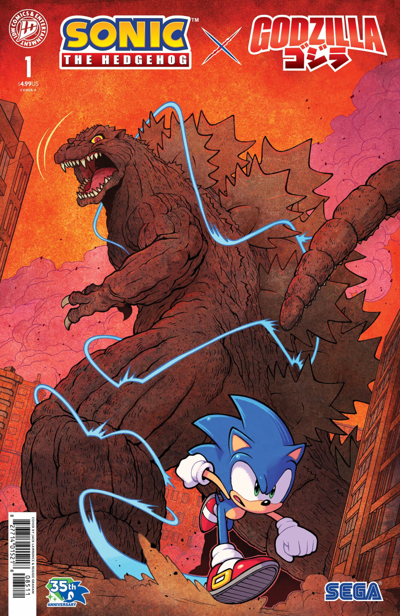 The blue blur clashes with the kaiju king in SONIC x GODZILLA miniseries